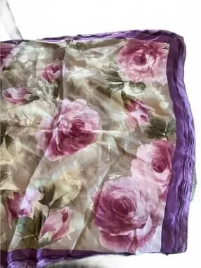 Accessories | Elegant Floral Silk Scarf With Purple Border 2 X 20 ...